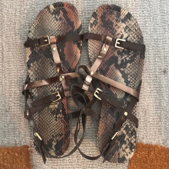Shoes | Bronze And Snake Print Gladiator Sandals Size 95 | Poshmark